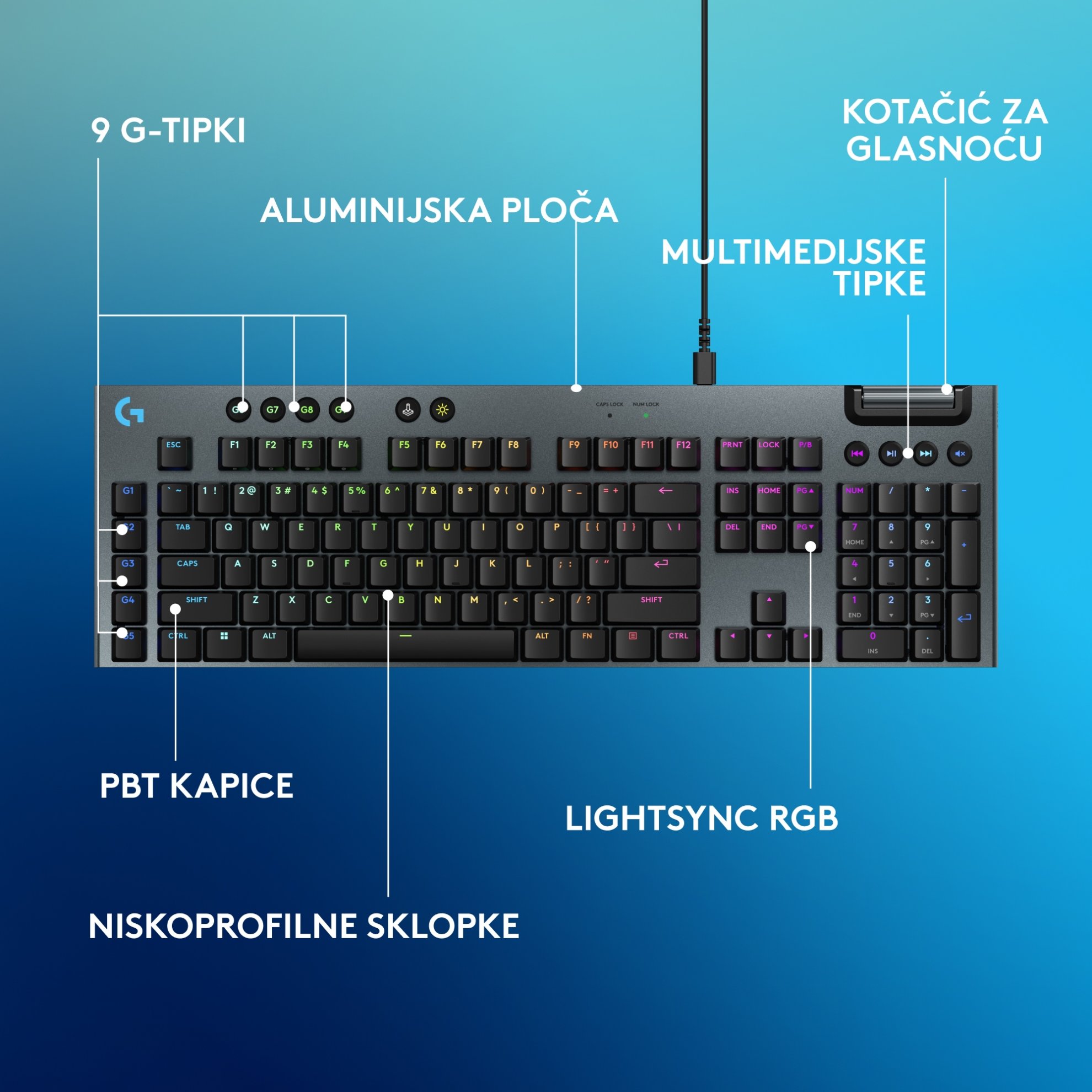 Tipkovnica LOGITECH Gaming G915 X Tactile, RGB, | Links