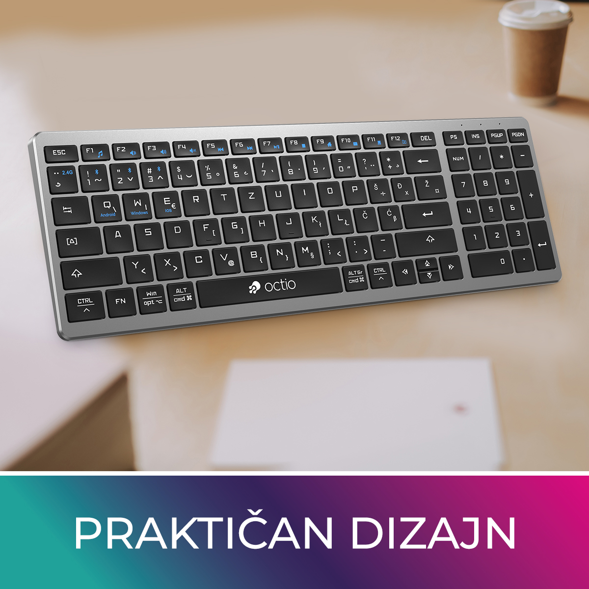 Tipkovnica OCTIO Style K290WBT, bežična, BT, cr | Links